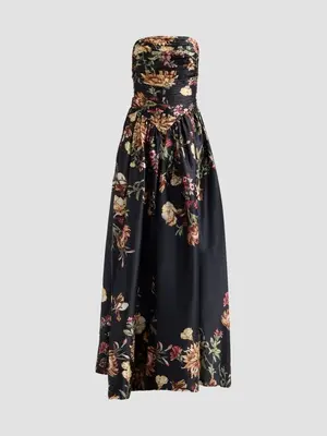 Hemant & Nandita Floral Ruched Strapless Maxi Dress
