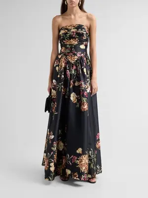 Hemant & Nandita Floral Ruched Strapless Maxi Dress