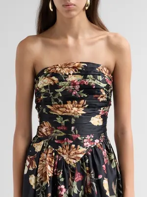 Hemant & Nandita Floral Ruched Strapless Maxi Dress