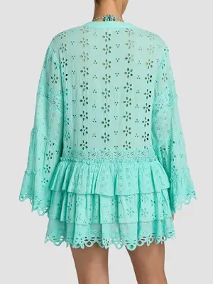 Ramy Brook Roxanne Eyelet Cotton Minidress - Seaglass