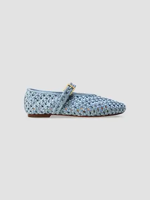 NAGHEDI Sydney Satin Mary Jane Flats - Celeste