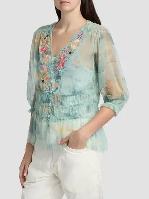 Johnny Was Mazzy Ruched Blouse