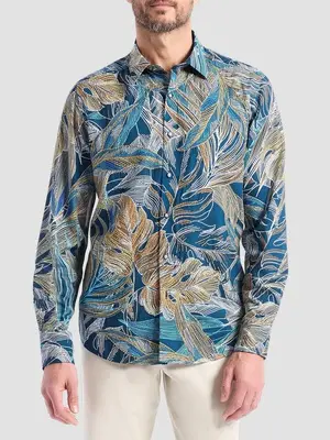Robert Graham Chorro Embroidered Leaf Print Shirt