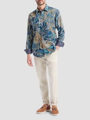 Robert Graham Chorro Embroidered Leaf Print Shirt