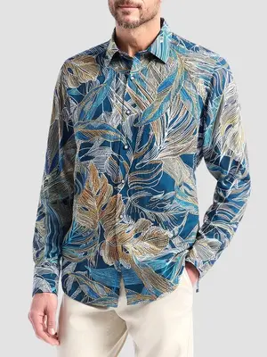 Robert Graham Chorro Embroidered Leaf Print Shirt