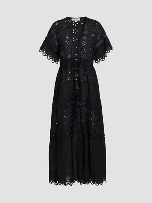 Ramy Brook Janis Eyelet Cotton Cover-up Maxi Dress - Black