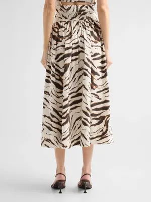 GANNI Zebra Print Stretch-cotton Midi Skirt