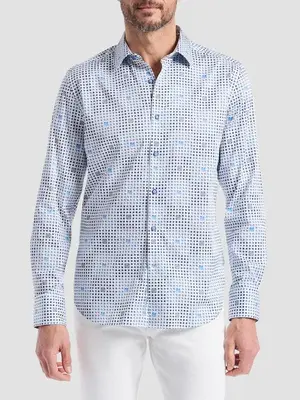 Robert Graham Brentwood Geometric Stretch-cotton Shirt - Light Blue