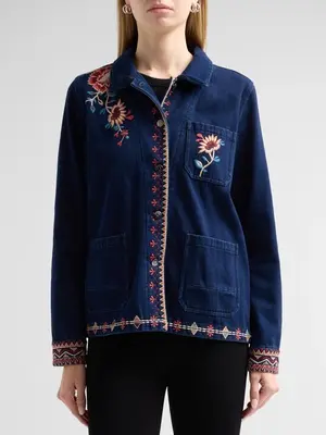 Johnny Was Nadia Floral-embroidered Worker Jacket