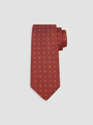 Kiton Geometric Woven Silk Tie Orange