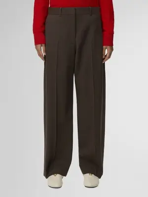 Loewe Pleated Striped Wool-blend Wide-leg Trousers - Brown