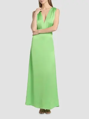 Ramy Brook Martin Satin Gown - Bright Lime