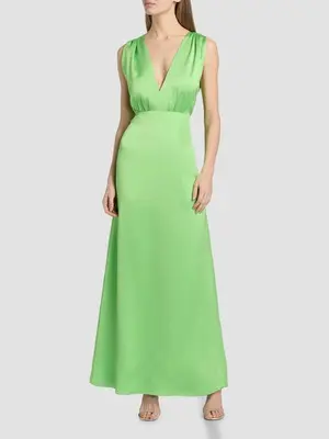 Ramy Brook Martin Satin Gown - Bright Lime