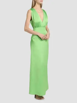 Ramy Brook Martin Satin Gown - Bright Lime