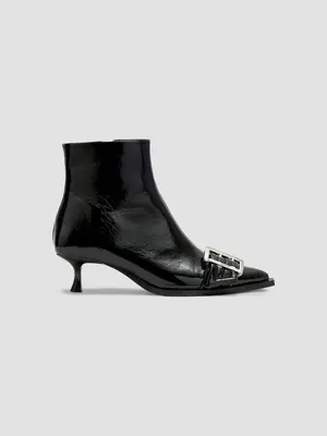 GANNI 50mm Buckle-detail Faux-leather Boots - Black