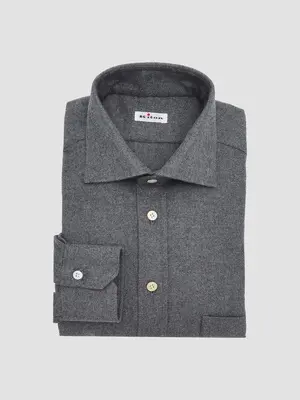 Kiton Brushed Cotton Flannel Dress Shirt - Grey