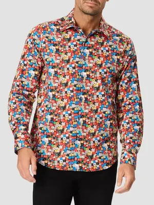 Robert Graham Snake Eyes Dice-print Stretch Cotton Shirt