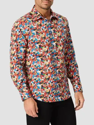 Robert Graham Snake Eyes Dice-print Stretch Cotton Shirt