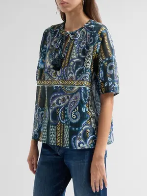 Johnny Was Margot Cotton-silk Tassel Top
