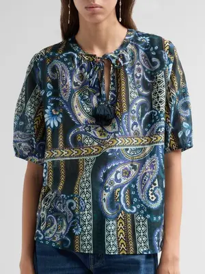 Johnny Was Margot Cotton-silk Tassel Top