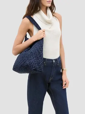 NAGHEDI Nomad Medium Double Weave Denim Hobo Shoulder Bag - Indigo
