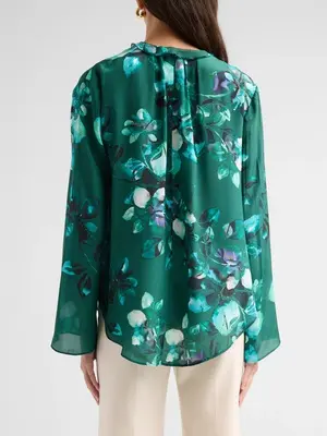 Johnny Was Forti Floral Silk Ruffle Blouse
