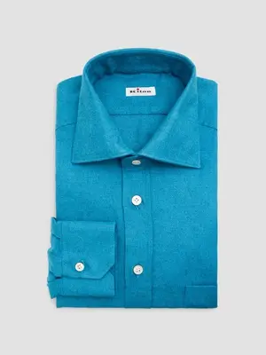 Kiton Cotton Flannel Classic-fit Dress Shirt - Blue