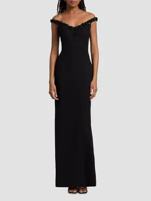 Pamella Roland Embellished Crepe Off-the-shoulder Column Gown