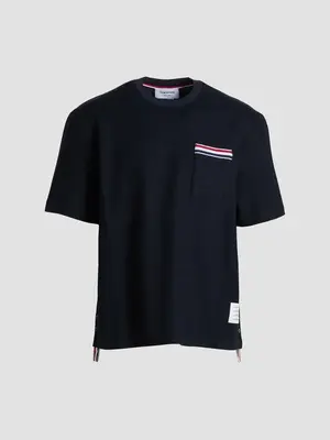 Thom Browne Rwb-embroidered Textured Crewneck T-shirt - Navy