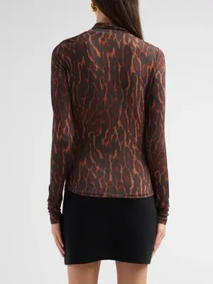 GANNI Printed Shiny Jersey Turtleneck Top