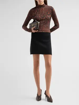 GANNI Printed Shiny Jersey Turtleneck Top - Rawhide