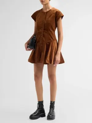 GANNI Corduroy Button-front Mini Dress