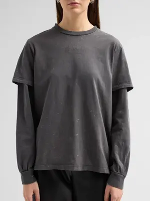 GANNI Heavy Jersey Double Sleeve Cotton Top