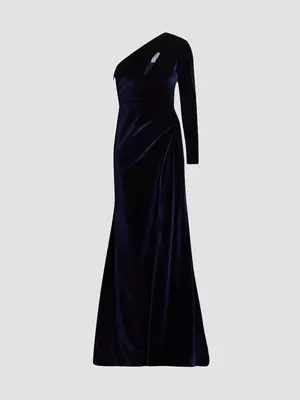 Pamella Roland Velvet One-shoulder Cut-out Gown - Navy