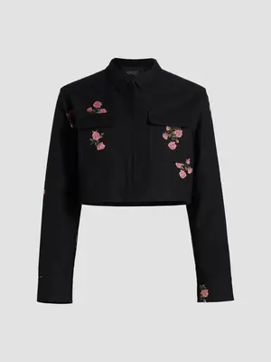 Giambattista Valli Floral Fil Coupé Cotton Crop Jacket - Black Multi