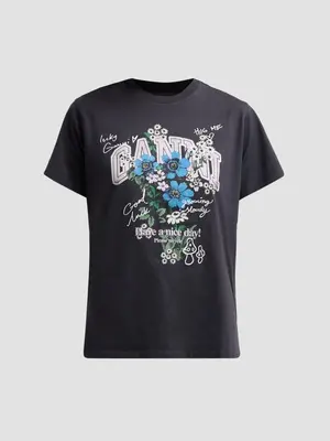 GANNI Flower Print Relaxed Crewneck T-shirt - Phantom