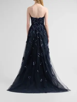 Pamella Roland Embellished Tulle Strapless Gown