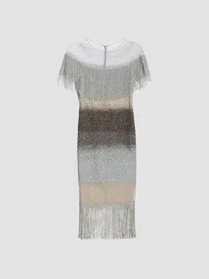 Pamella Roland Signature Sequined Fringe Cocktail Dress - Silver