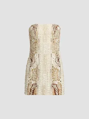 Ramy Brook Doris Embellished Strapless Minidress - Coffee Combo