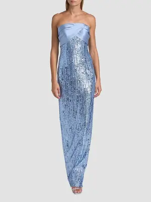 Pamella Roland Sequined Satin Mix Media Gown