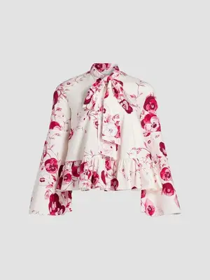Giambattista Valli Floral Cotton Poplin Blouse Ivory Multi