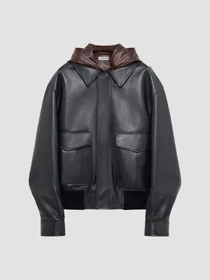 Loewe Leather Hooded Jacket - Black