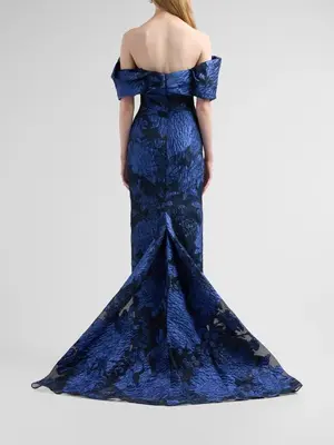 Pamella Roland Floral Fil Coupé Off-shoulder Gown
