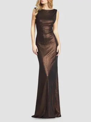 Mac Duggal Metallic Cowlneck Mermaid Gown Espresso