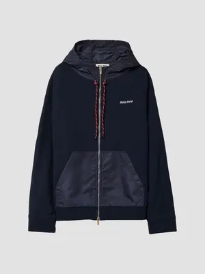 Miu Miu Cotton Fleece Zipper Hoodie - Blue