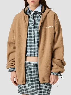Miu Miu Cotton Fleece Zipper Hoodie - Brown