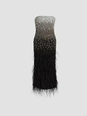 Pamella Roland Ombré Feathered Embellished Cocktail Dress