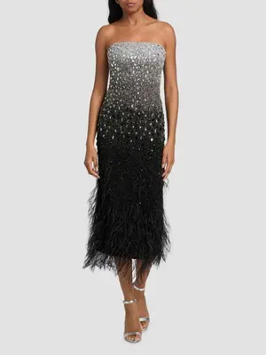 Pamella Roland Ombré Feathered Embellished Cocktail Dress