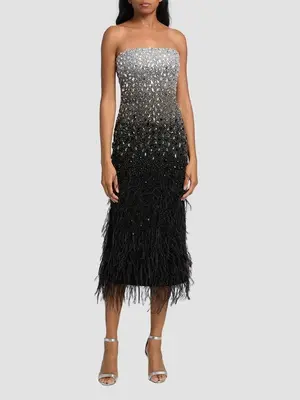 Pamella Roland Ombré Feathered Embellished Cocktail Dress