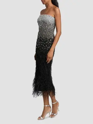 Pamella Roland Ombré Feathered Embellished Cocktail Dress
